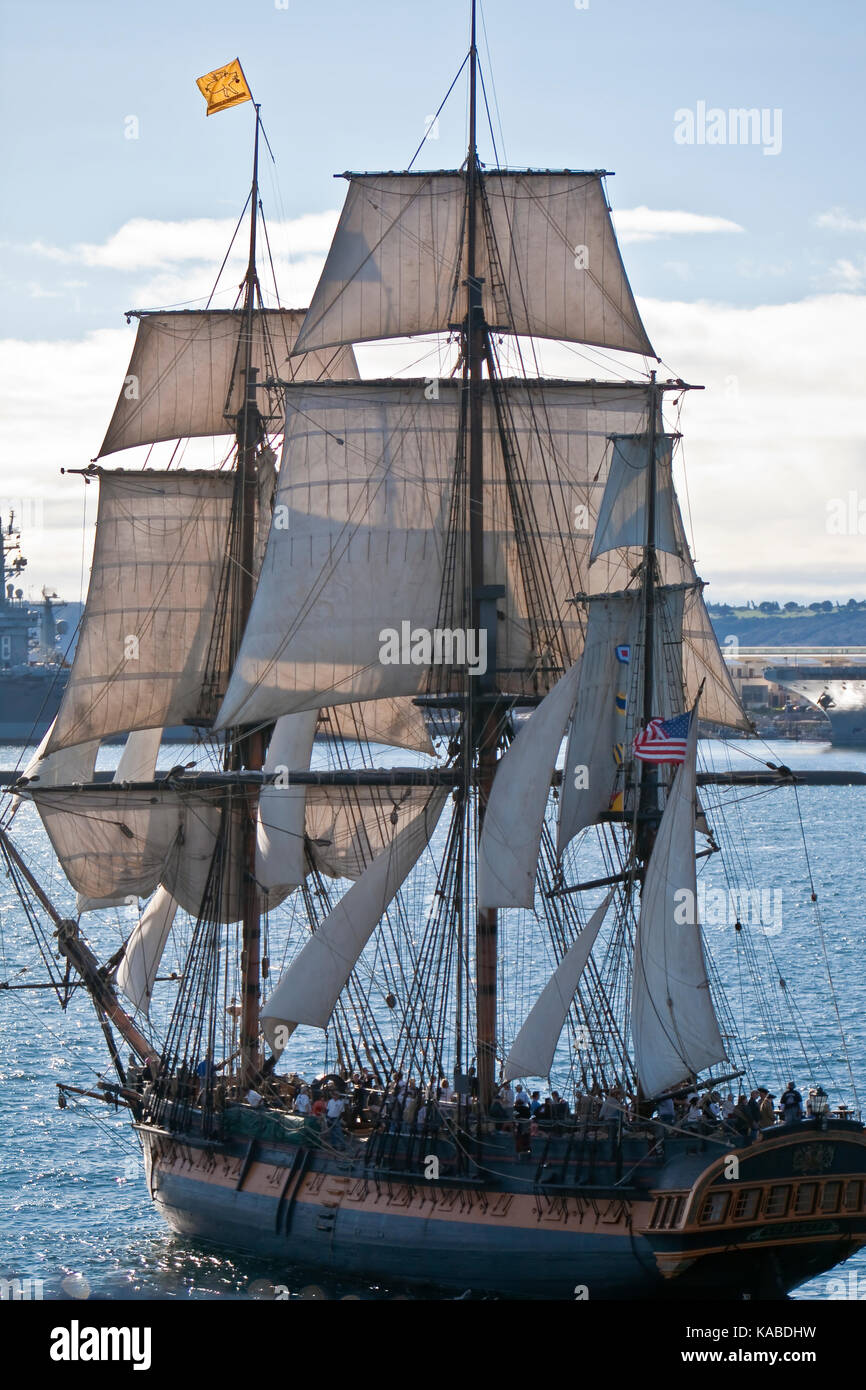 Tall Sailing Ship HMS Surprise, on San Diego Bay, CA US, is a ...