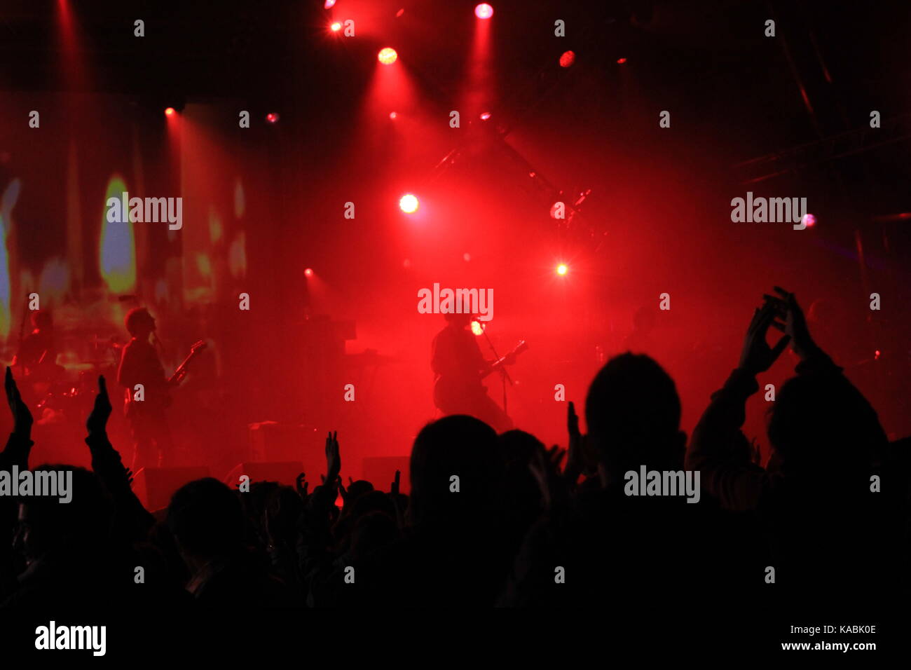 Happy party people in live festival concert Stock Photo - Alamy