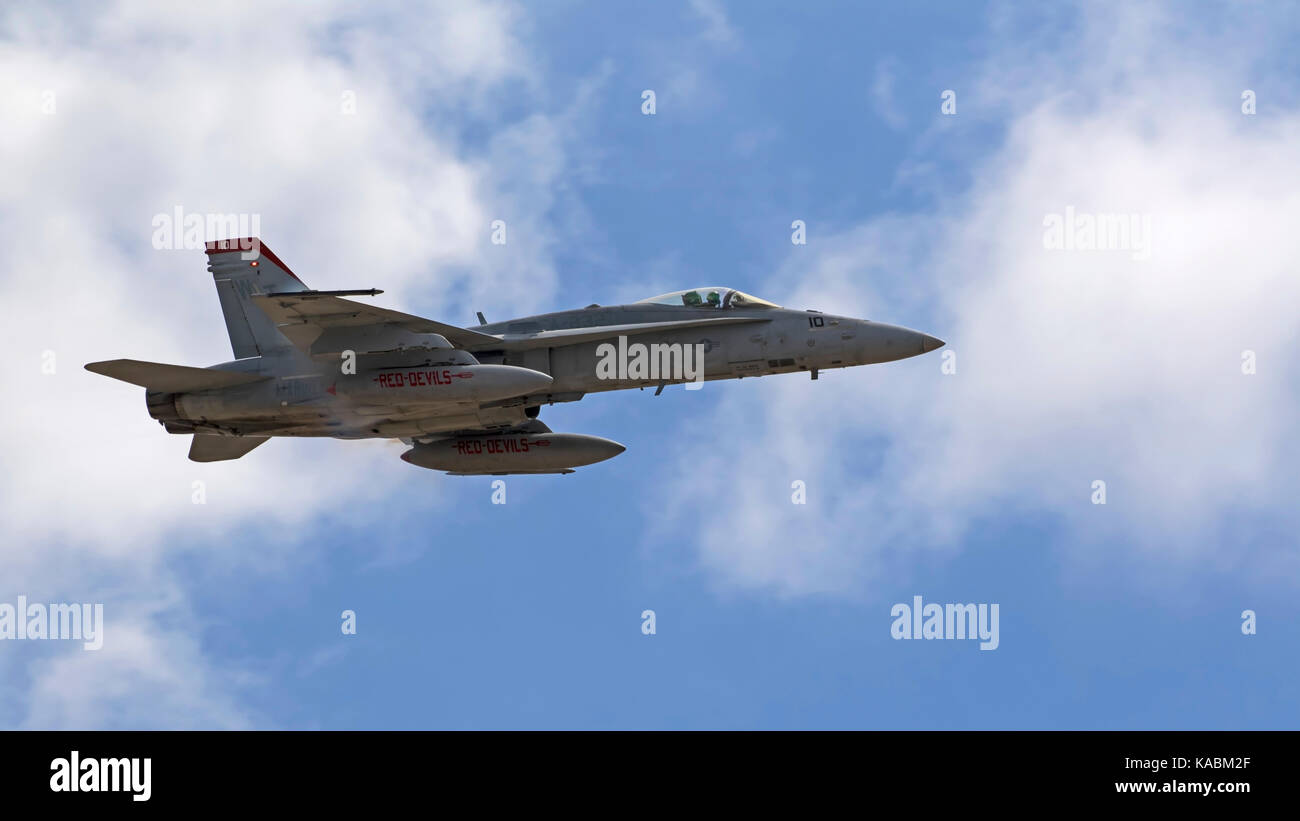 Airplane F-18 Hornet jet fighter flying at the 2017 Miramar Airshow in ...