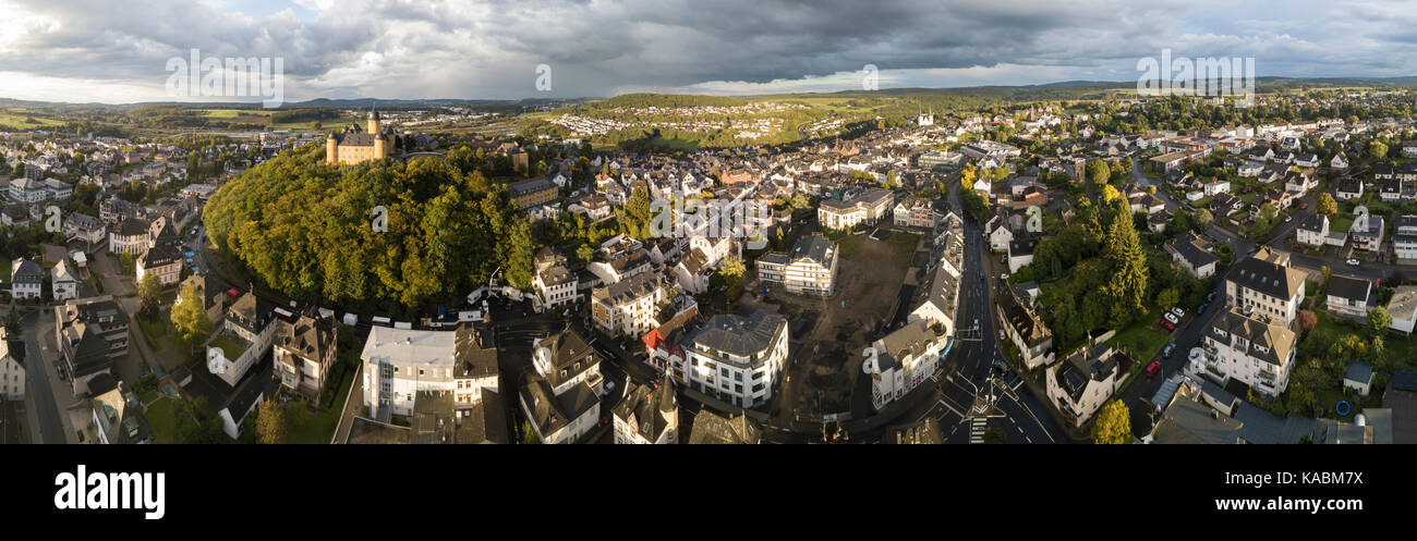 Panoramic aerial view over the city of Montabaur. Rhineland-Palatinate ...