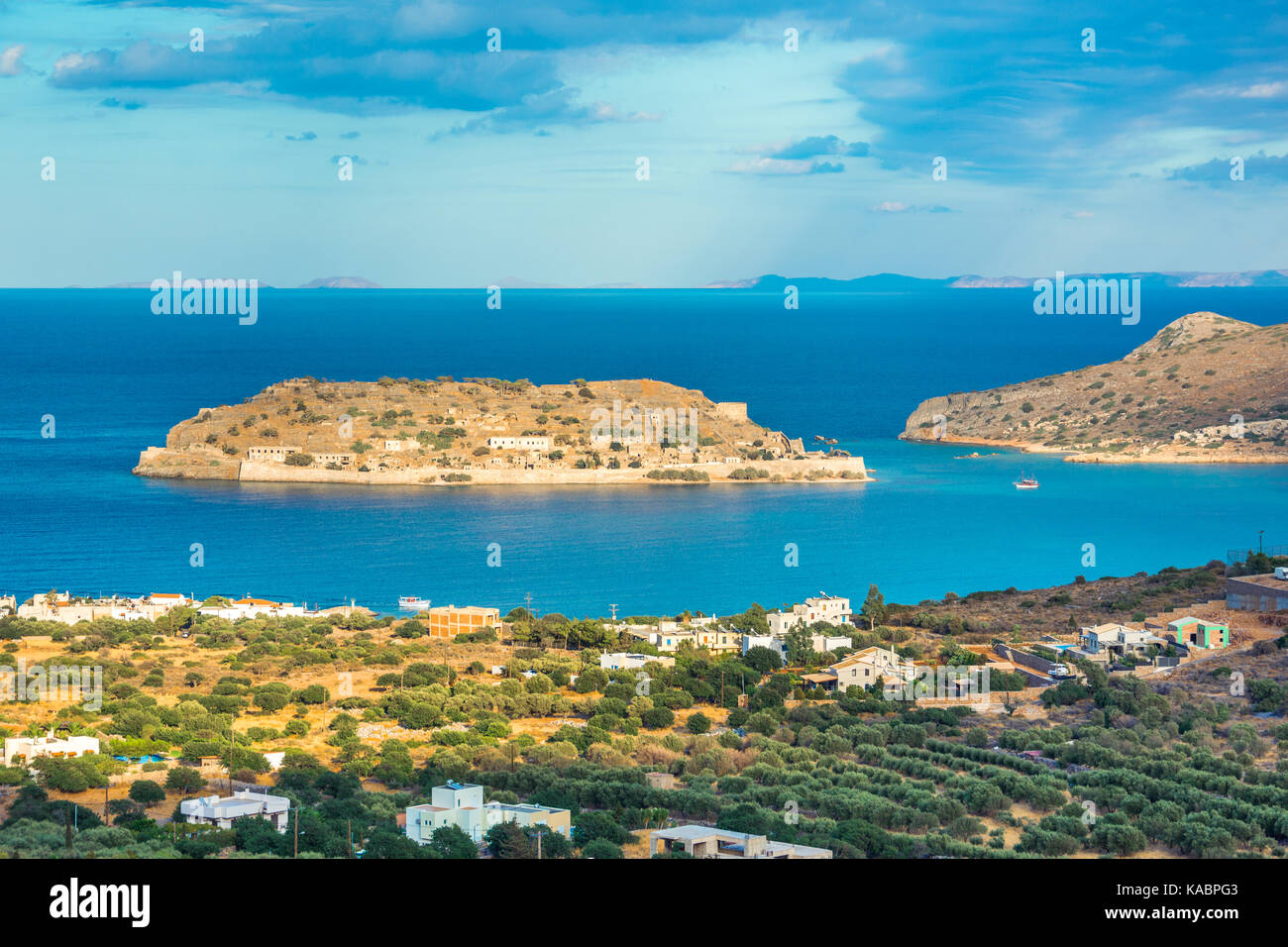 Panoramic view of Spinalonga and the gulf of Elounda Stock Photo - Alamy