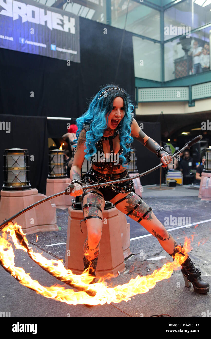 Rebecca Crow of Pyrohex performing at The International London Tattoo ...