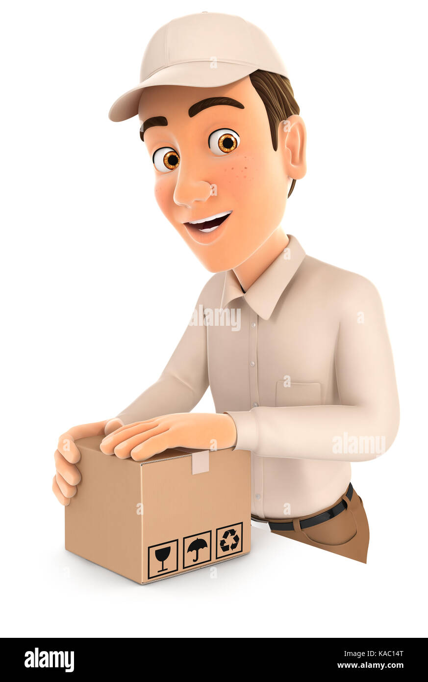 3d delivery man preparing package, illustration with isolated white ...