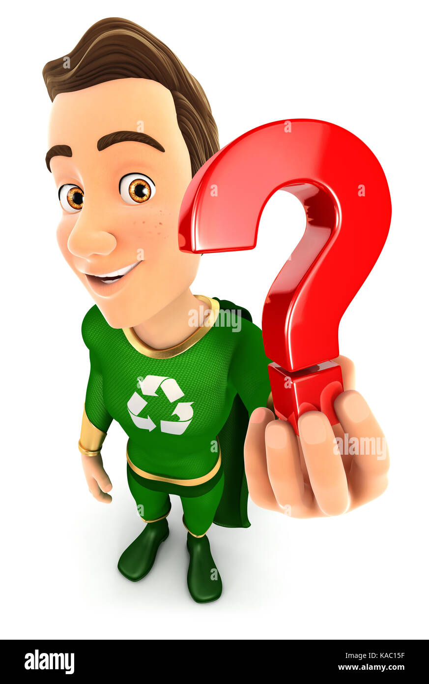 3d green hero holding a question mark icon, illustration with isolated ...