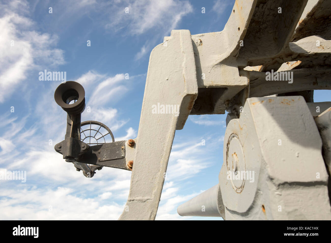 Vintage scope and barrel on rusting mounted gun used by U. S. Navy ...
