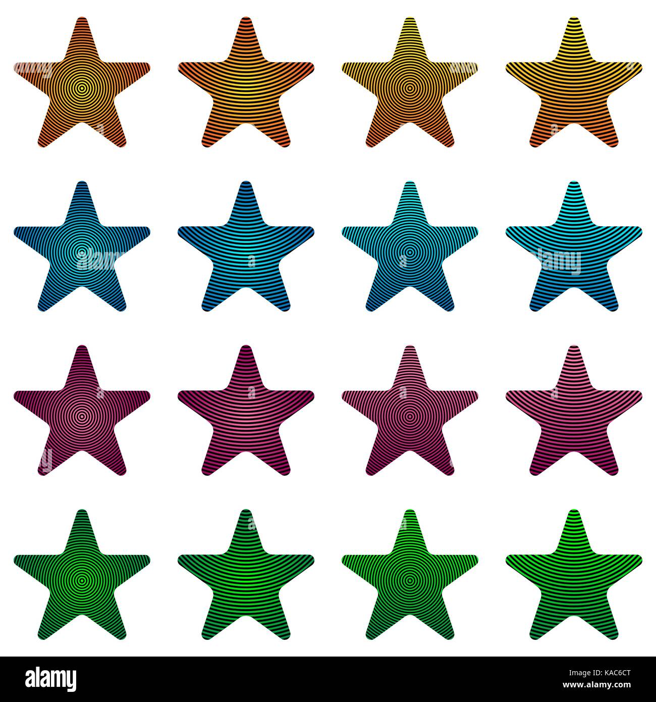 Rounded star, black star collection with stripes and colored gradient ...