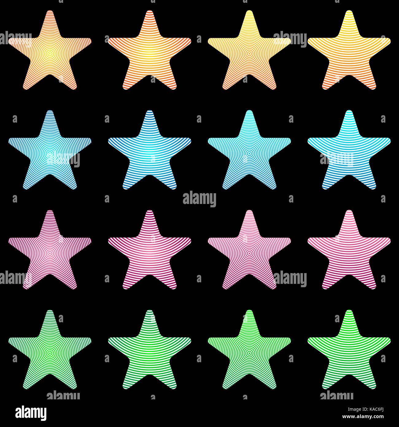 Rounded star, white star collection with stripes and colored gradient ...