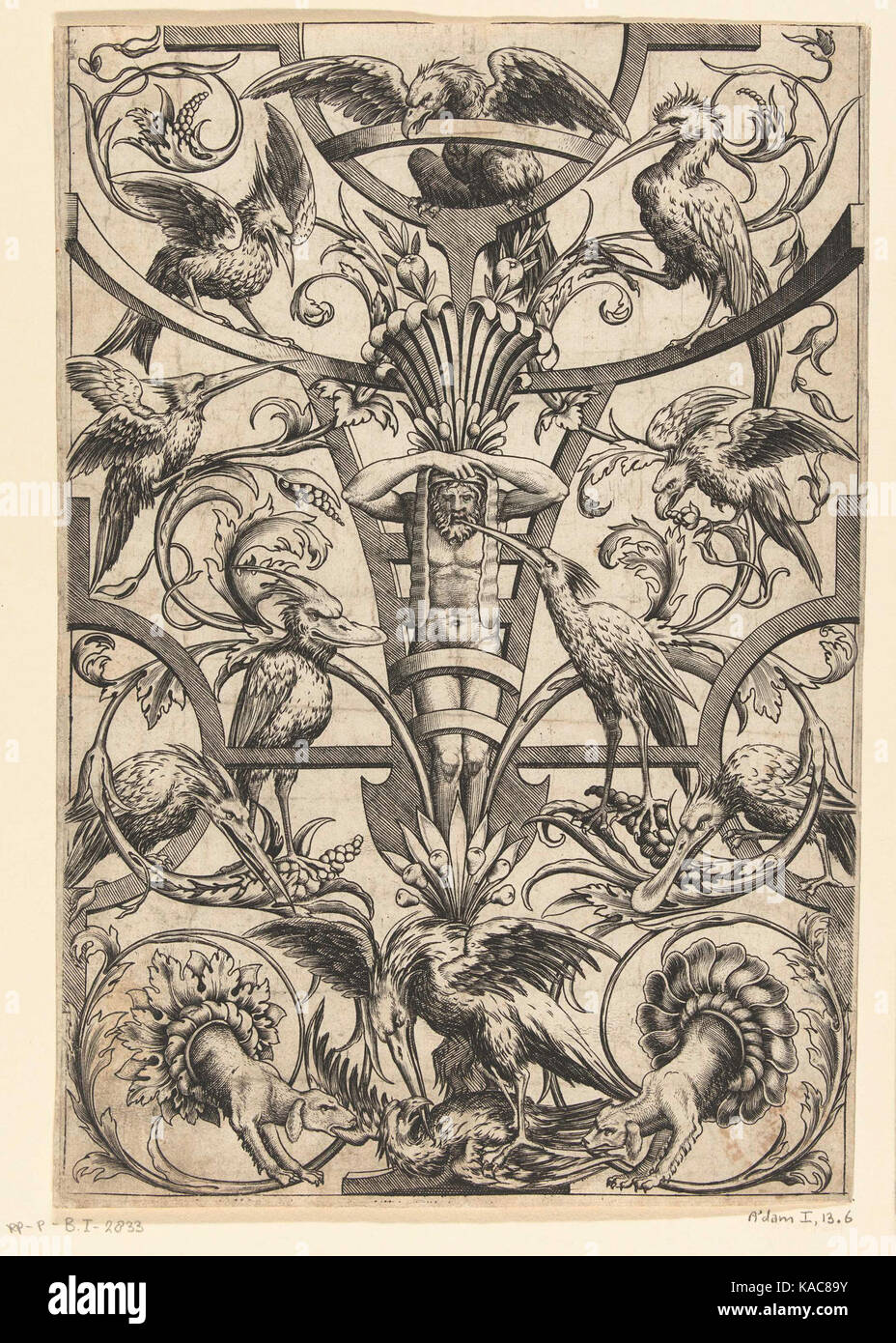 A Dutch artwork depicting a rolled design with intricate leaf vines and ...