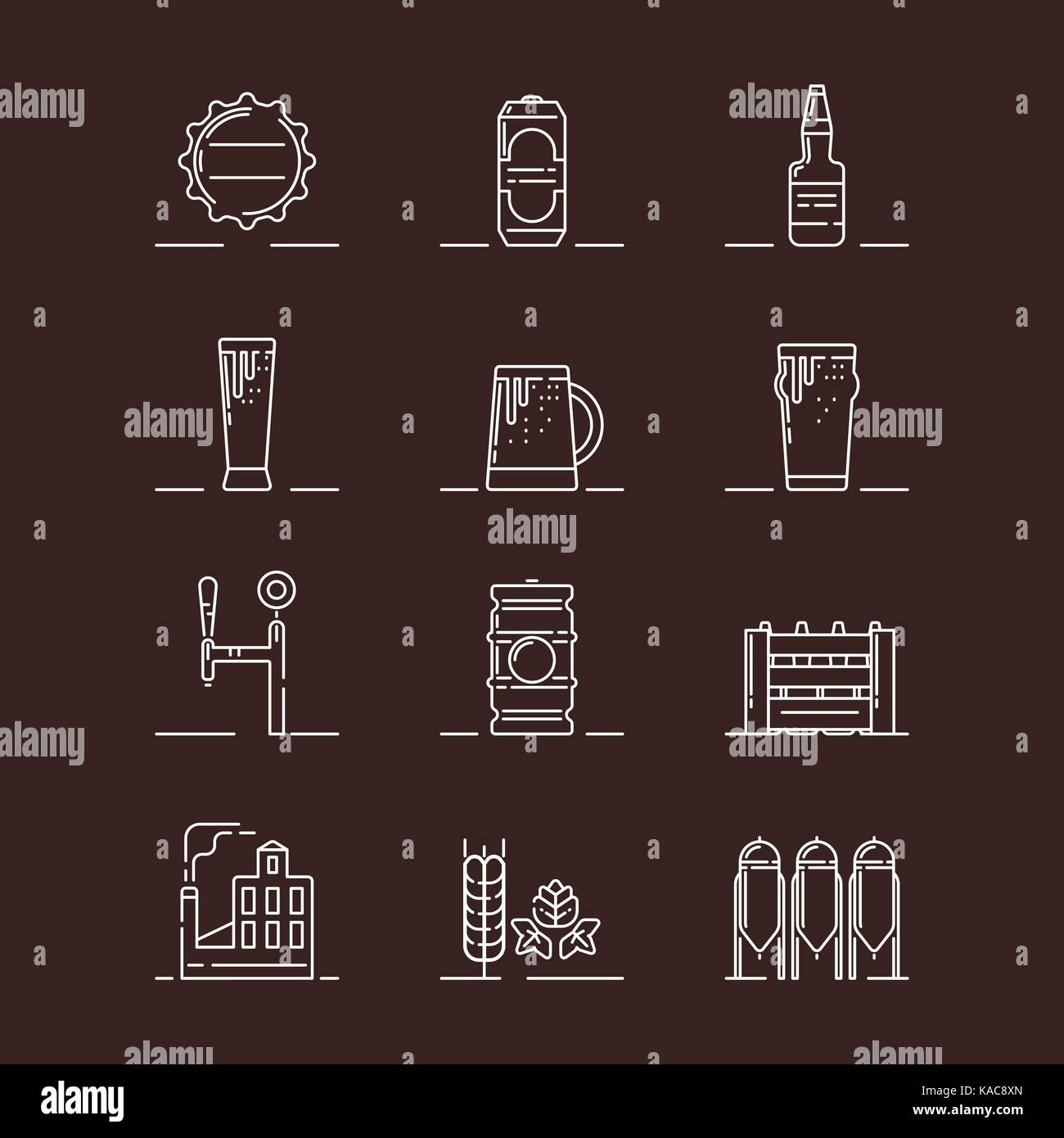 Vector illustrations set of the brewery attributes such as bottle cap ...