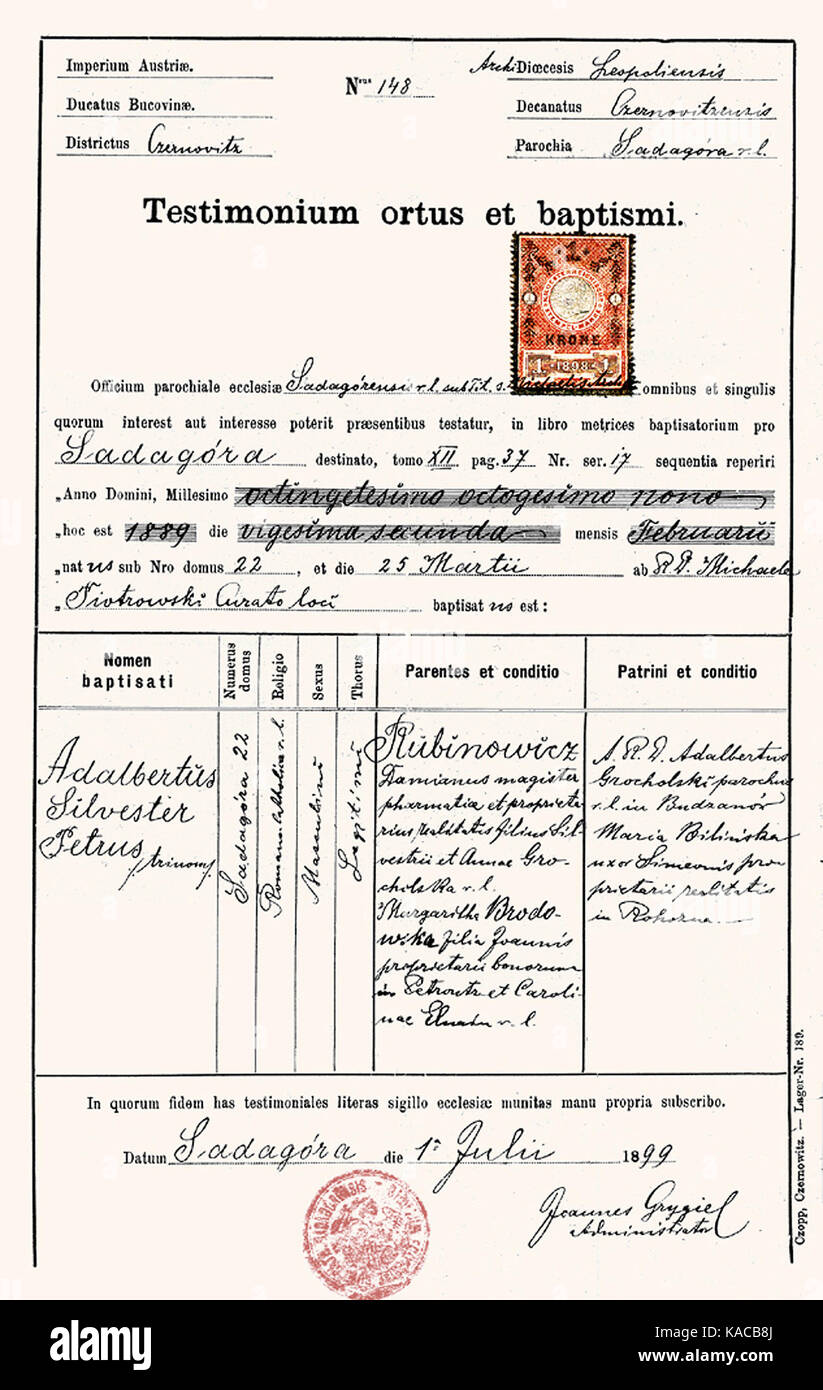 A document from the 19th century, *Testimonium Ortus et Baptismi* by ...