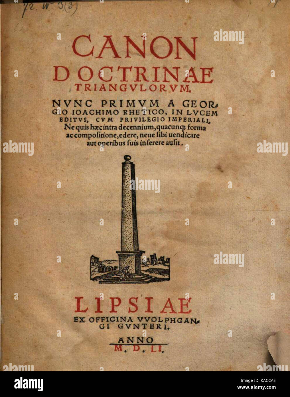 Rheticus Canon doctrinae triangulorum Stock Photo - Alamy