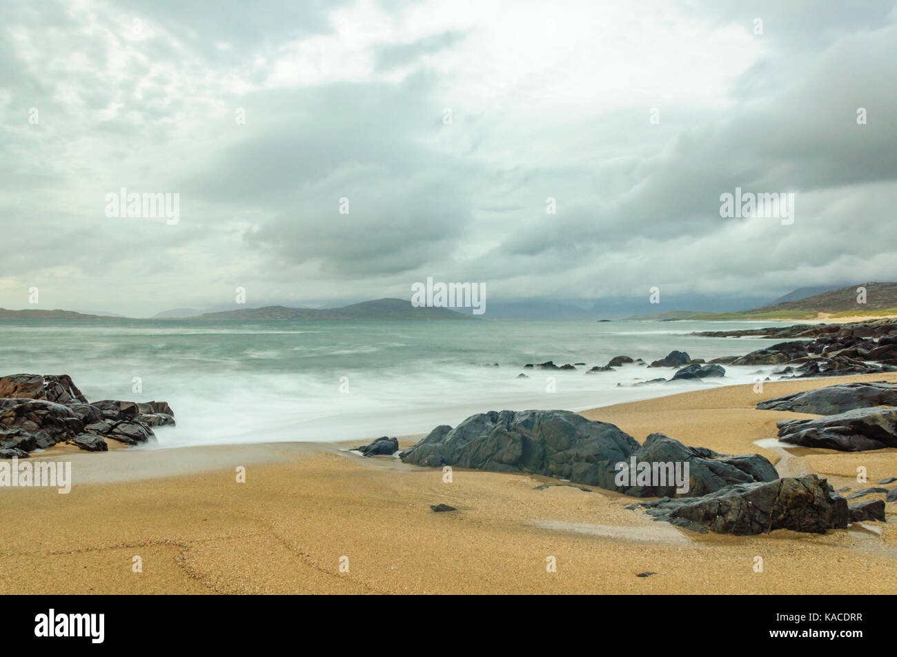 Borve beach on the Isle of Harris, Scotland, UK, on a stormy afternoon ...