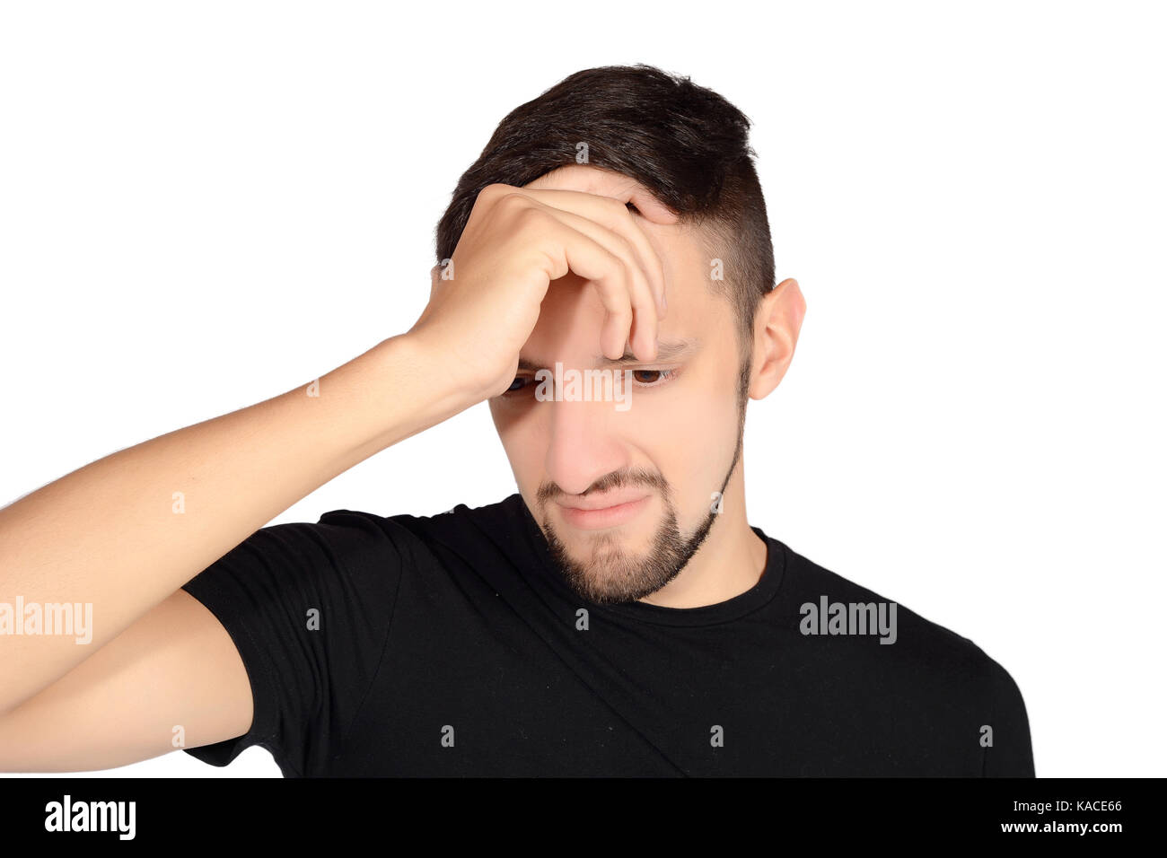 Portrait of a young man worried. Isolated white background Stock Photo ...