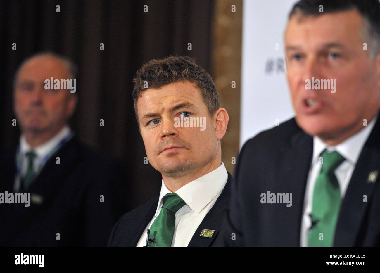Former Ireland captain Brian O'Driscoll (centre) listens as IRFU Chief ...
