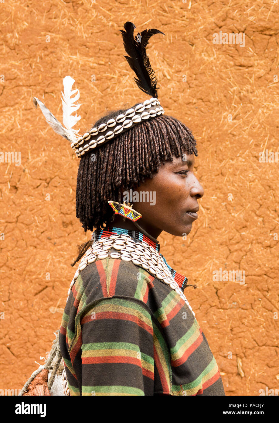 Bana woman with cowrie jewels on market day in Key Afer, Omo Valley ...