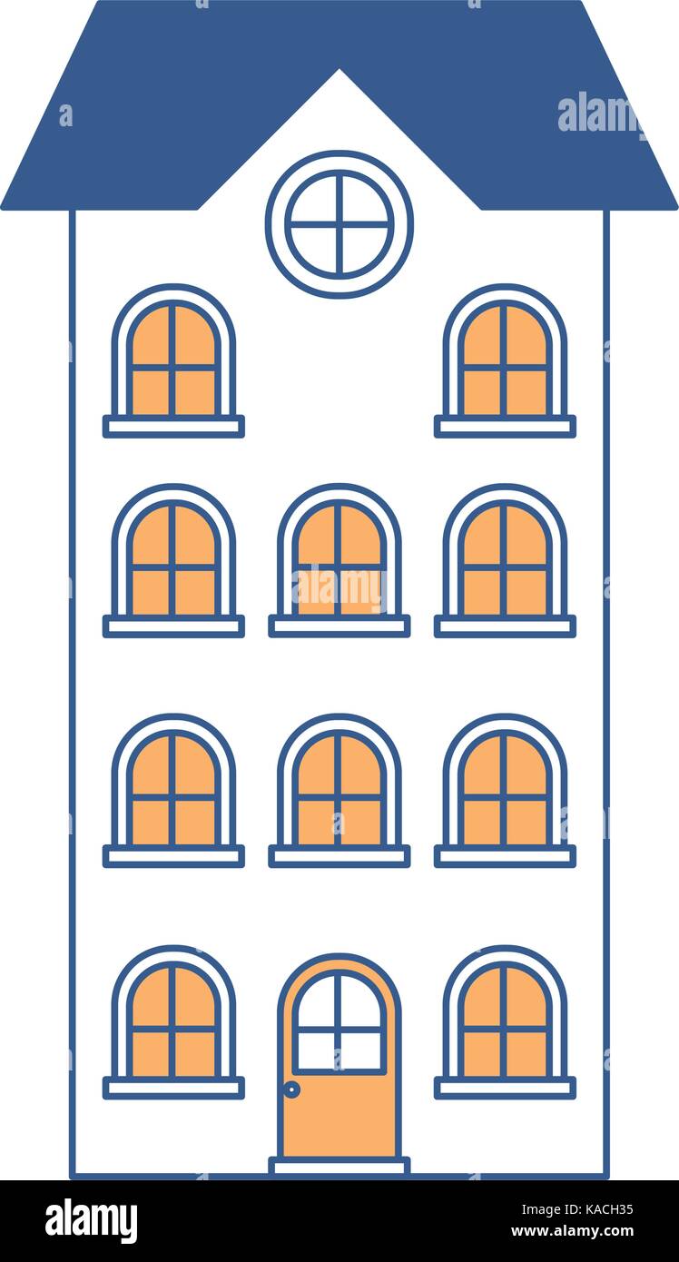 building apartment of four floors in color sections silhouette Stock ...