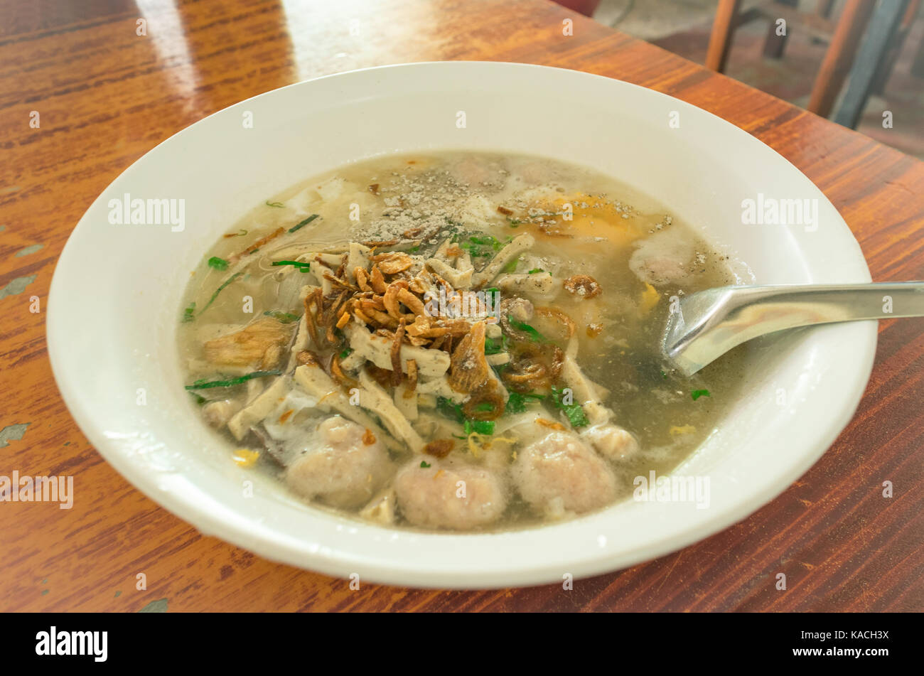 noodles soup with ingredients on table Stock Photo - Alamy
