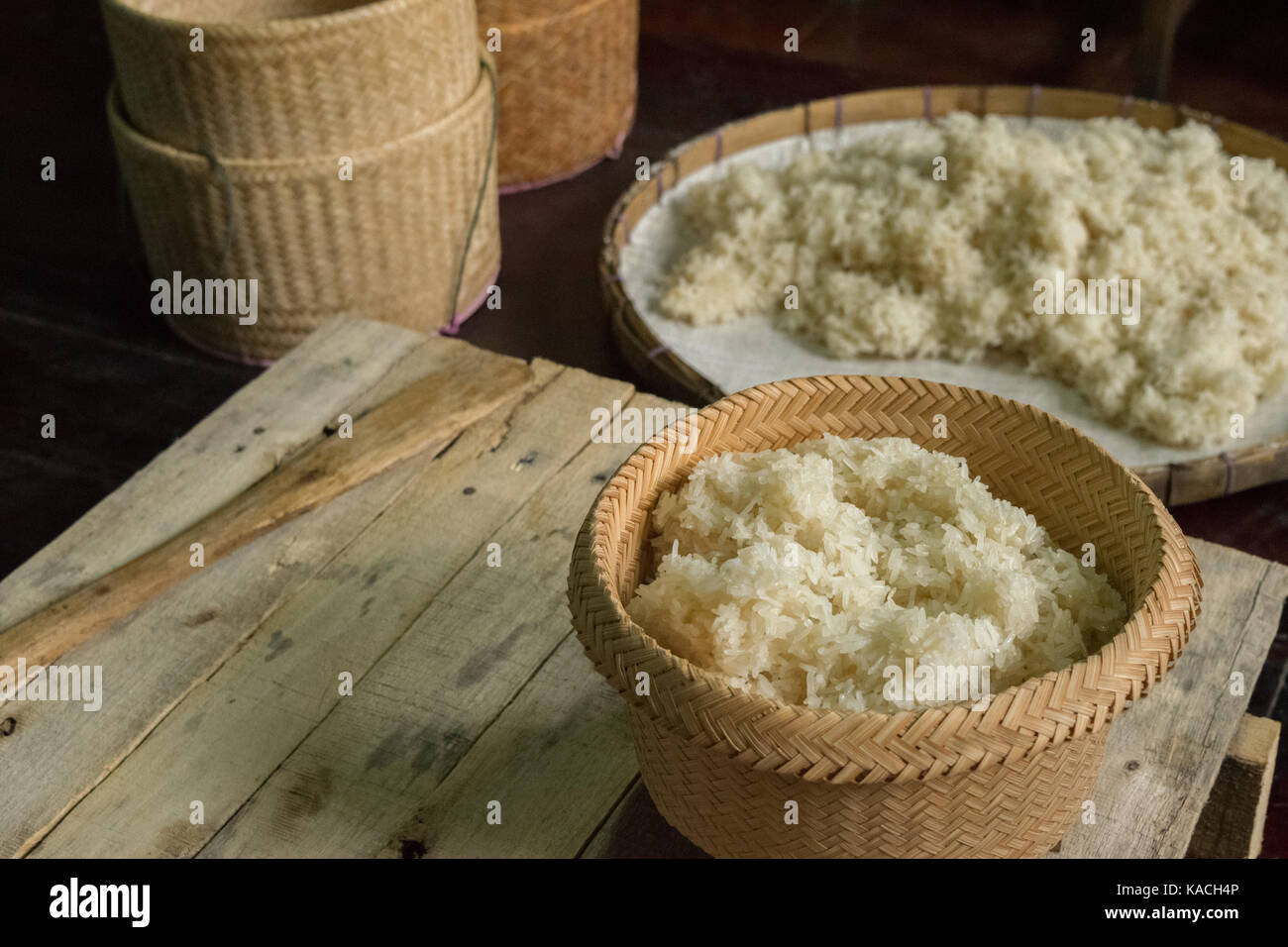 Traditional culture cooking sticky rice in Thailand and Laos Stock ...