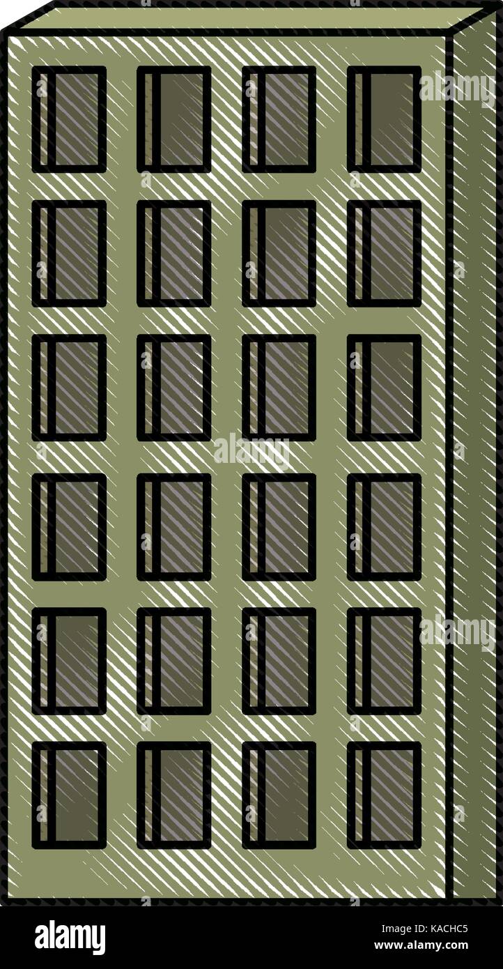 apartment building icon in green color crayon silhouette Stock Vector ...