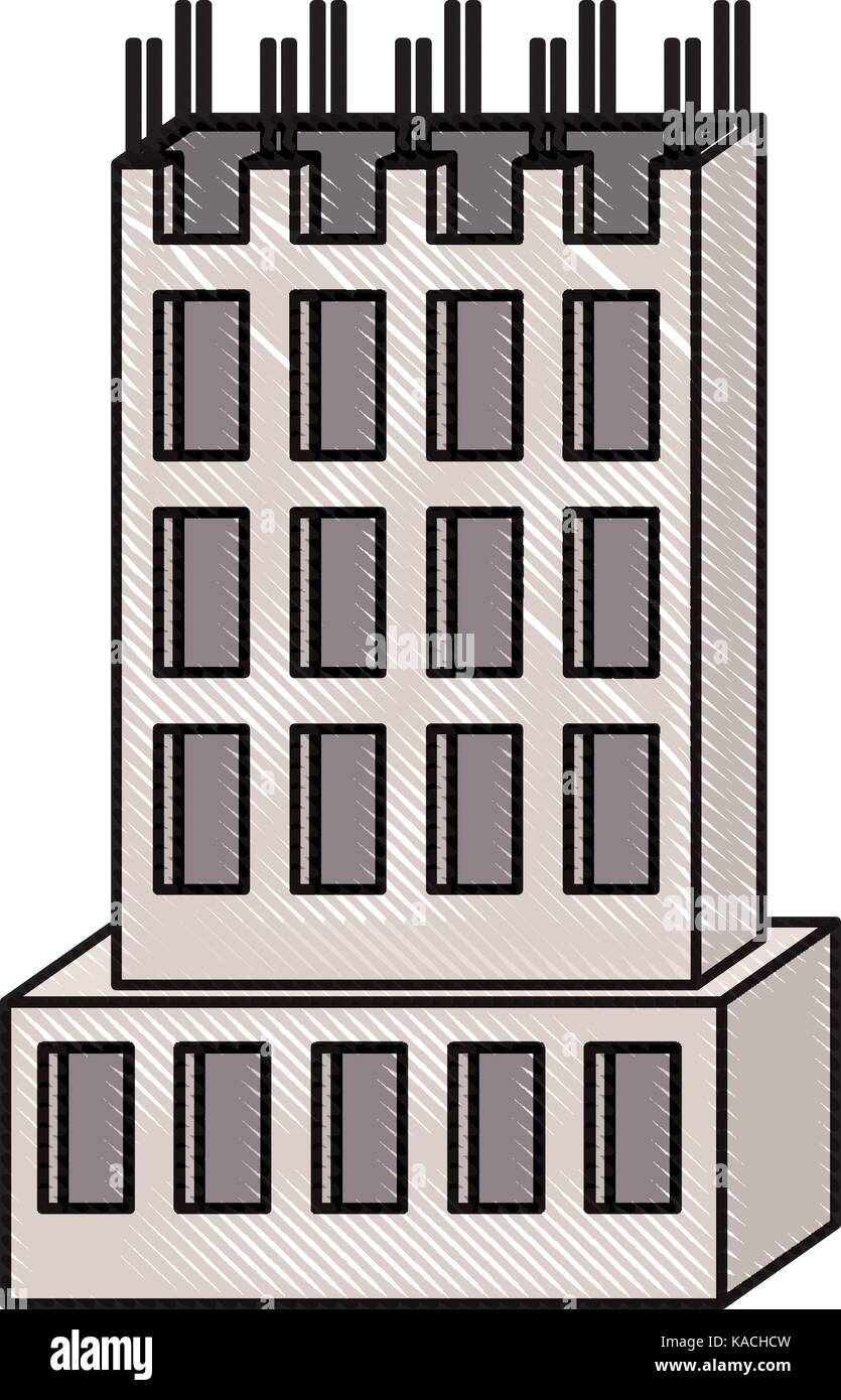 building under construction in colored crayon silhouette Stock Vector ...