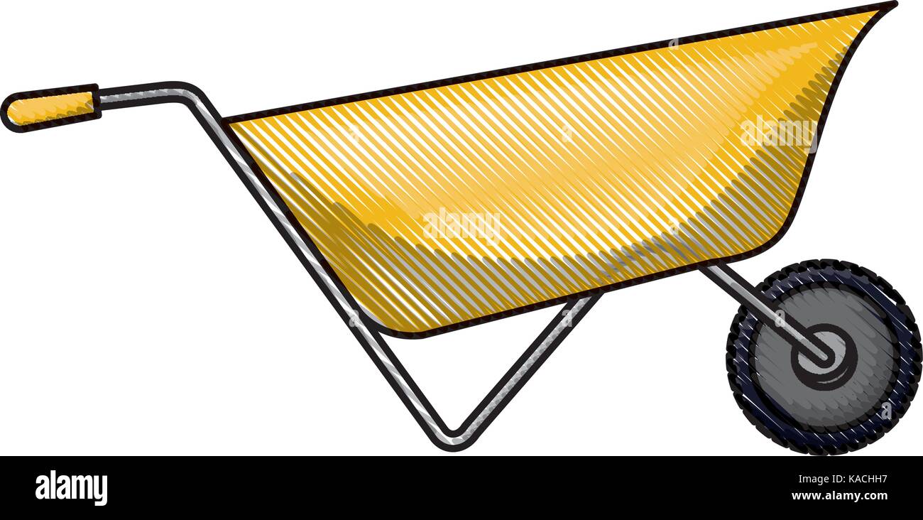 wheelbarrow flat icon in colored crayon silhouette Stock Vector Image ...