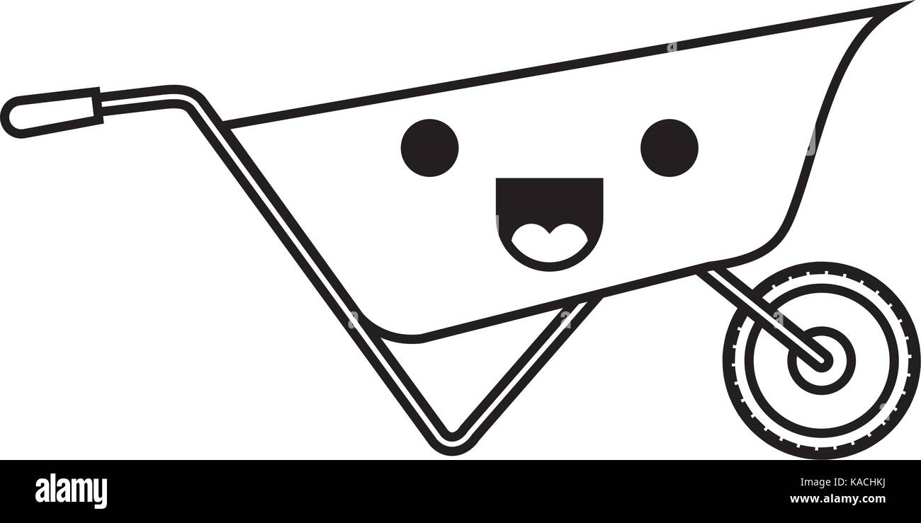 wheelbarrow flat icon monochrome kawaii silhouette Stock Vector Image ...