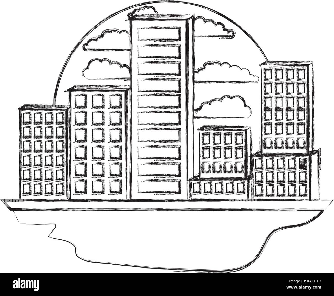 building set city landscape in circular shape monochrome blurred ...