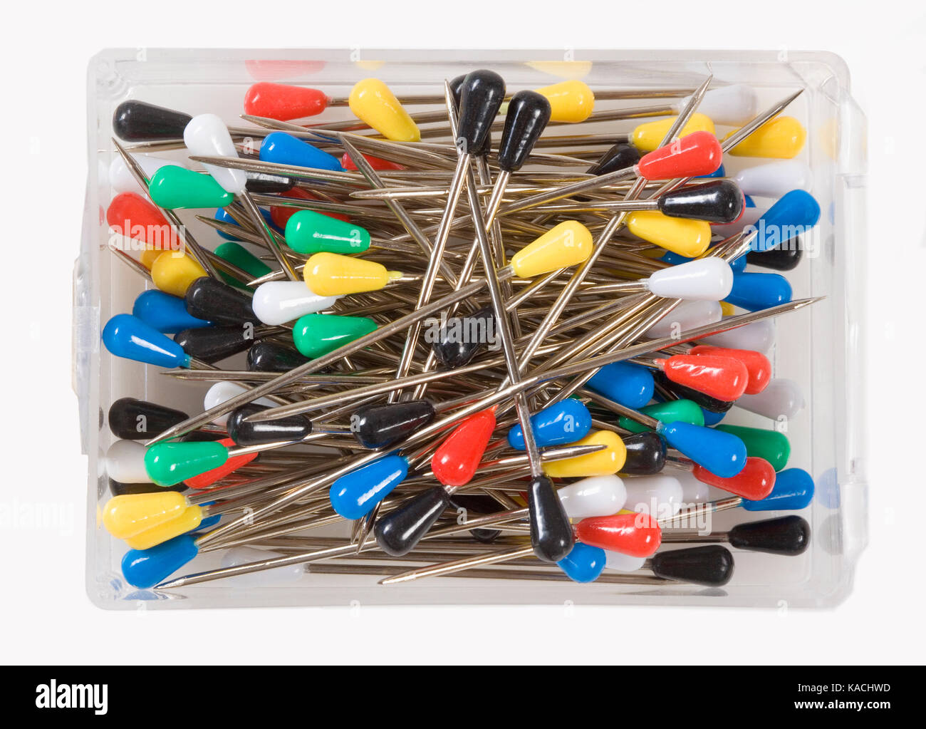 Fixing Pins in a Plastic Box on White Background Stock Photo - Alamy