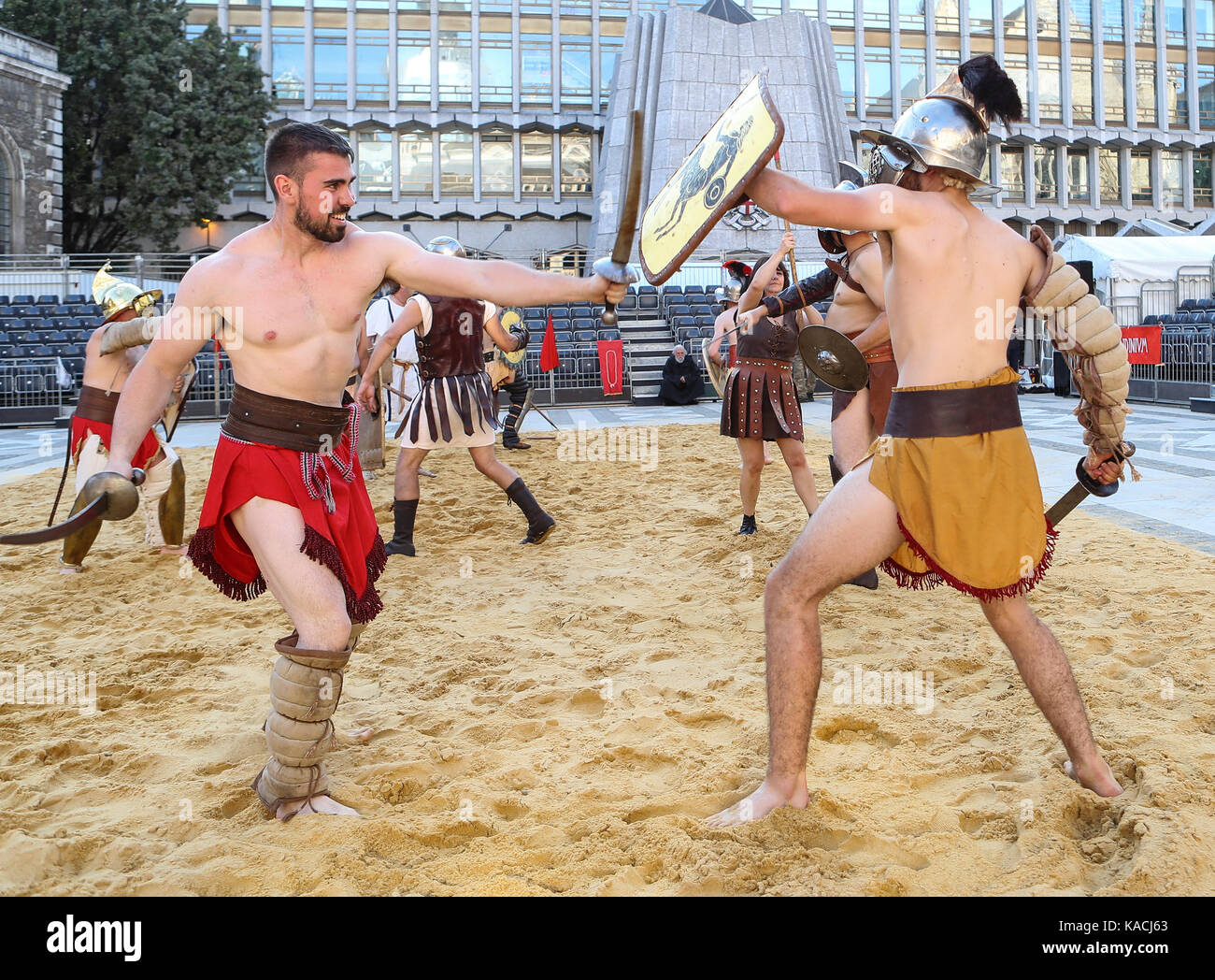 Gladiators fight it out in an epic battle of swords and shields as part ...