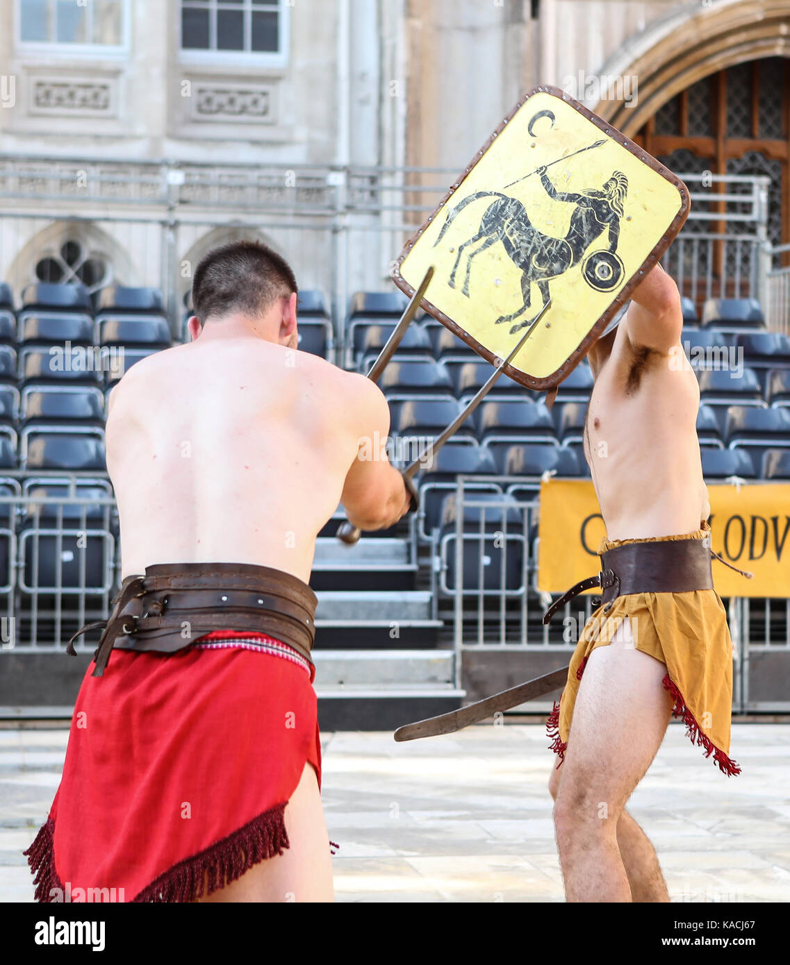 Gladiators fight it out in an epic battle of swords and shields as part ...