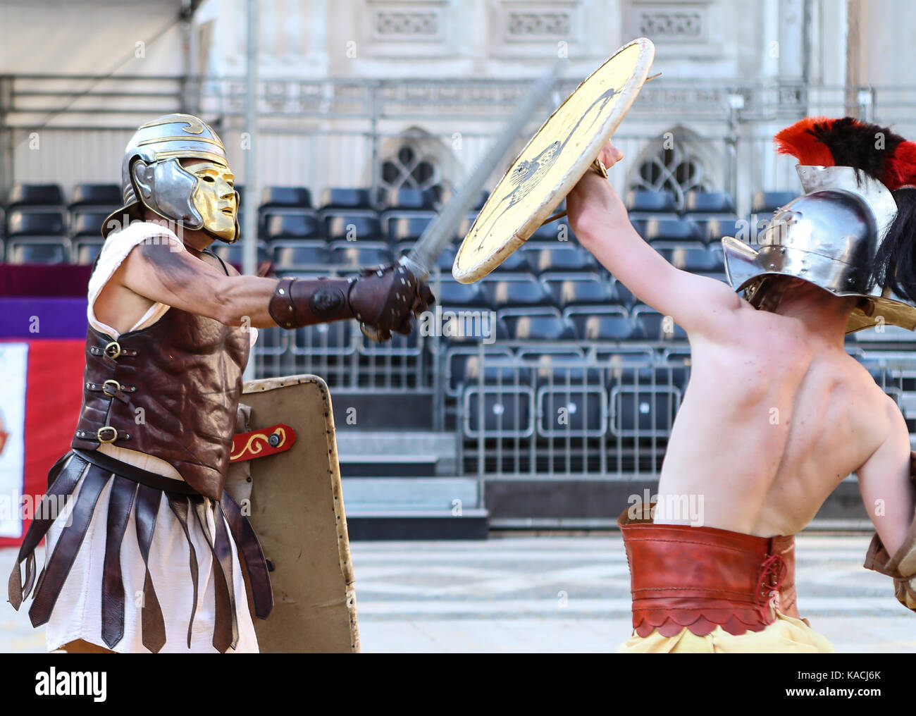 Gladiators fight it out in an epic battle of swords and shields as part ...