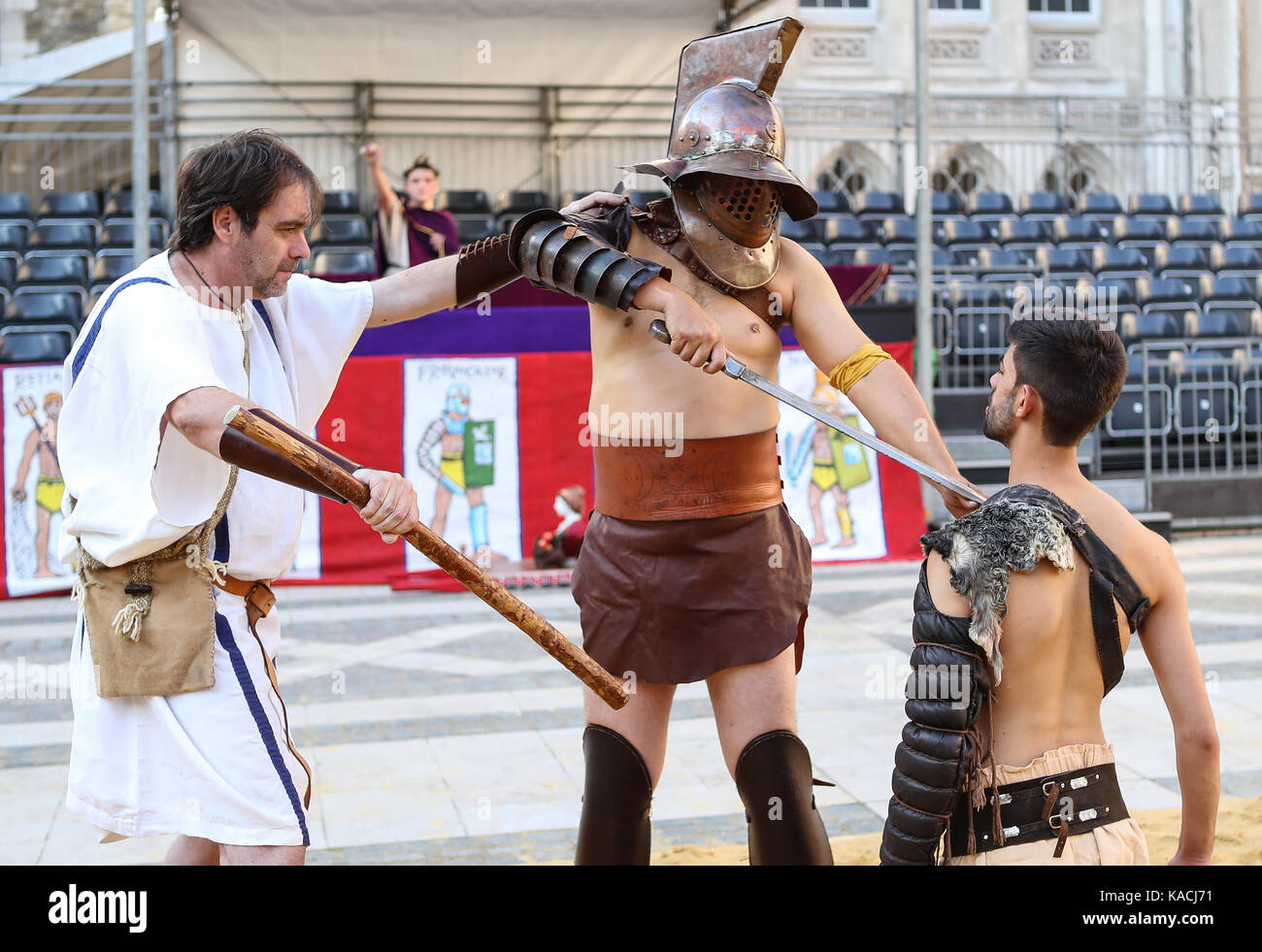 Gladiators fight it out in an epic battle of swords and shields as part ...