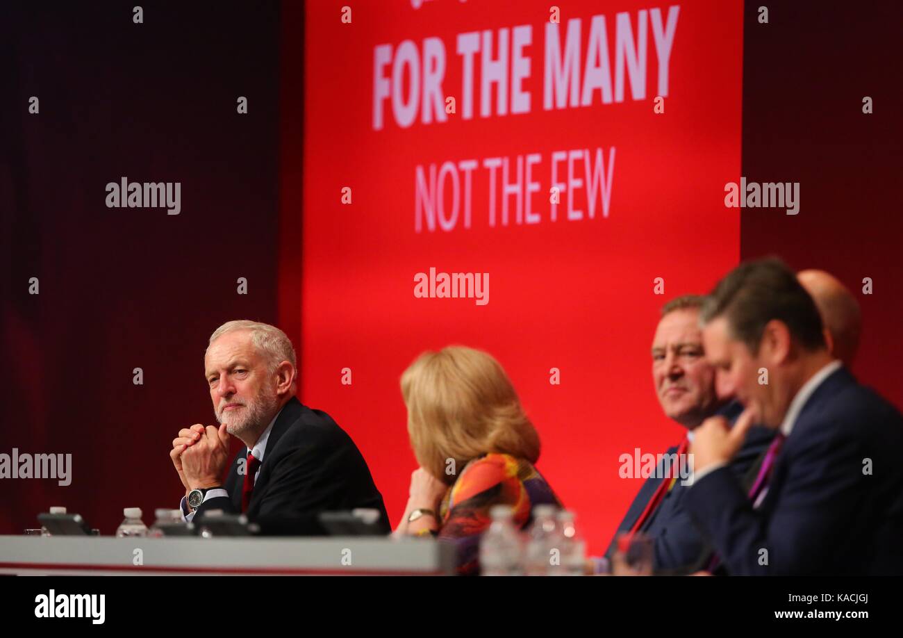 Labour Party leader Jeremy Corbyn looks on during Emily Thornberry's ...