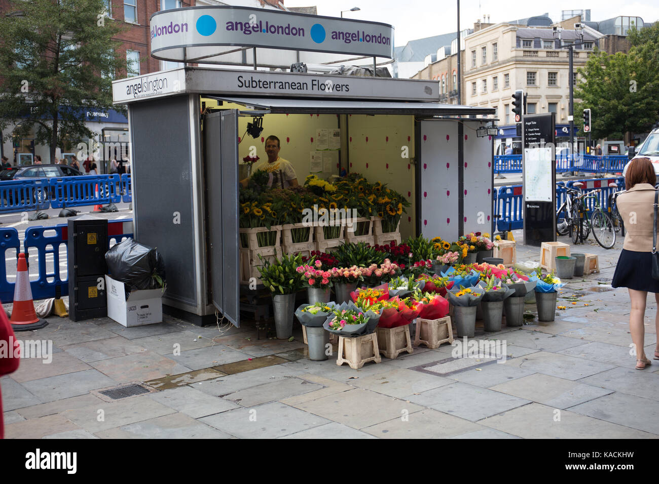 Flower stall outside Angel Islington underground station Stock Photo ...