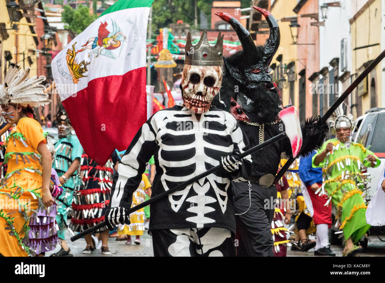 The skeleton king leads a procession through the historic city during ...