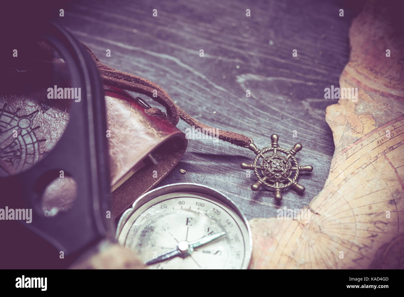 Columbus day and world map with compass Stock Photo - Alamy