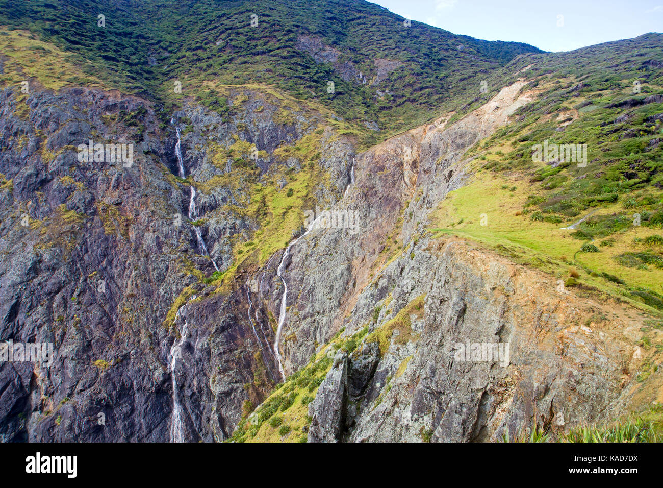 Cliffs and waterfalls along the Cape Brett Track Stock Photo - Alamy