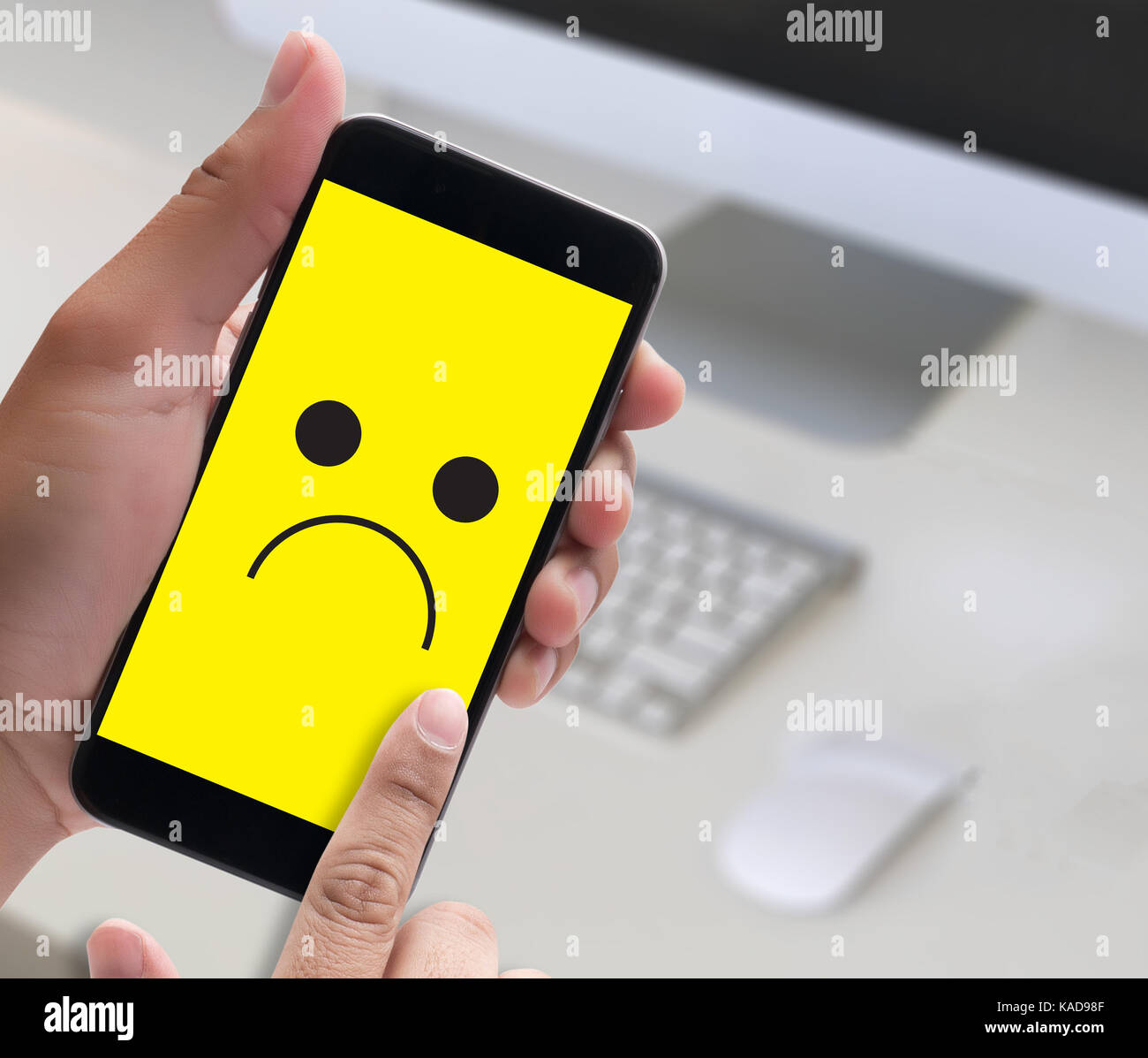 Depressive emotions concept, smiley face emoticon printed depression ...