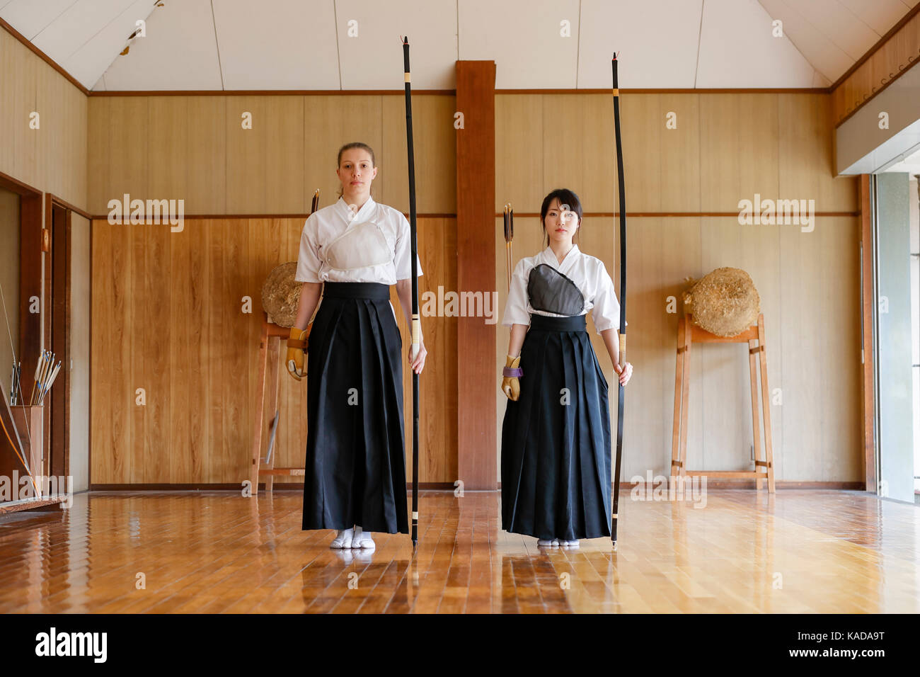 Multi-ethnic traditional Kyudo Japanese archery athletes Stock Photo ...