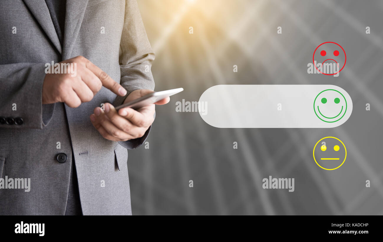 business man and woman select happy on satisfaction evaluation? And ...