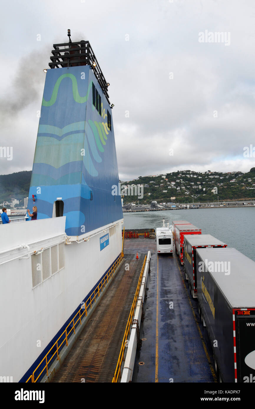 InterIslander Ferry leaving Wellington to Picton crossing Cook Strait ...