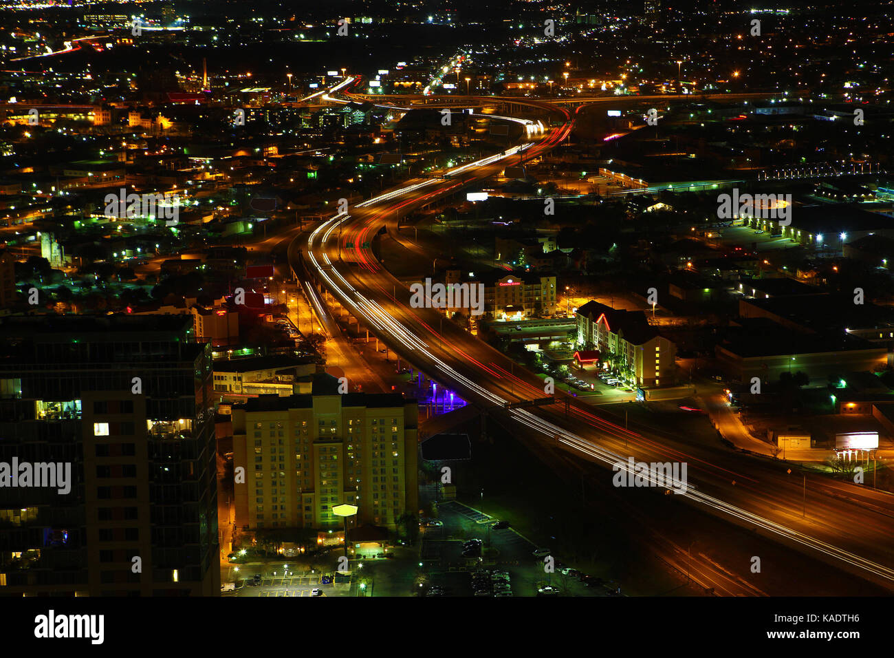 Aerial of San Antonio expressways at night Stock Photo - Alamy