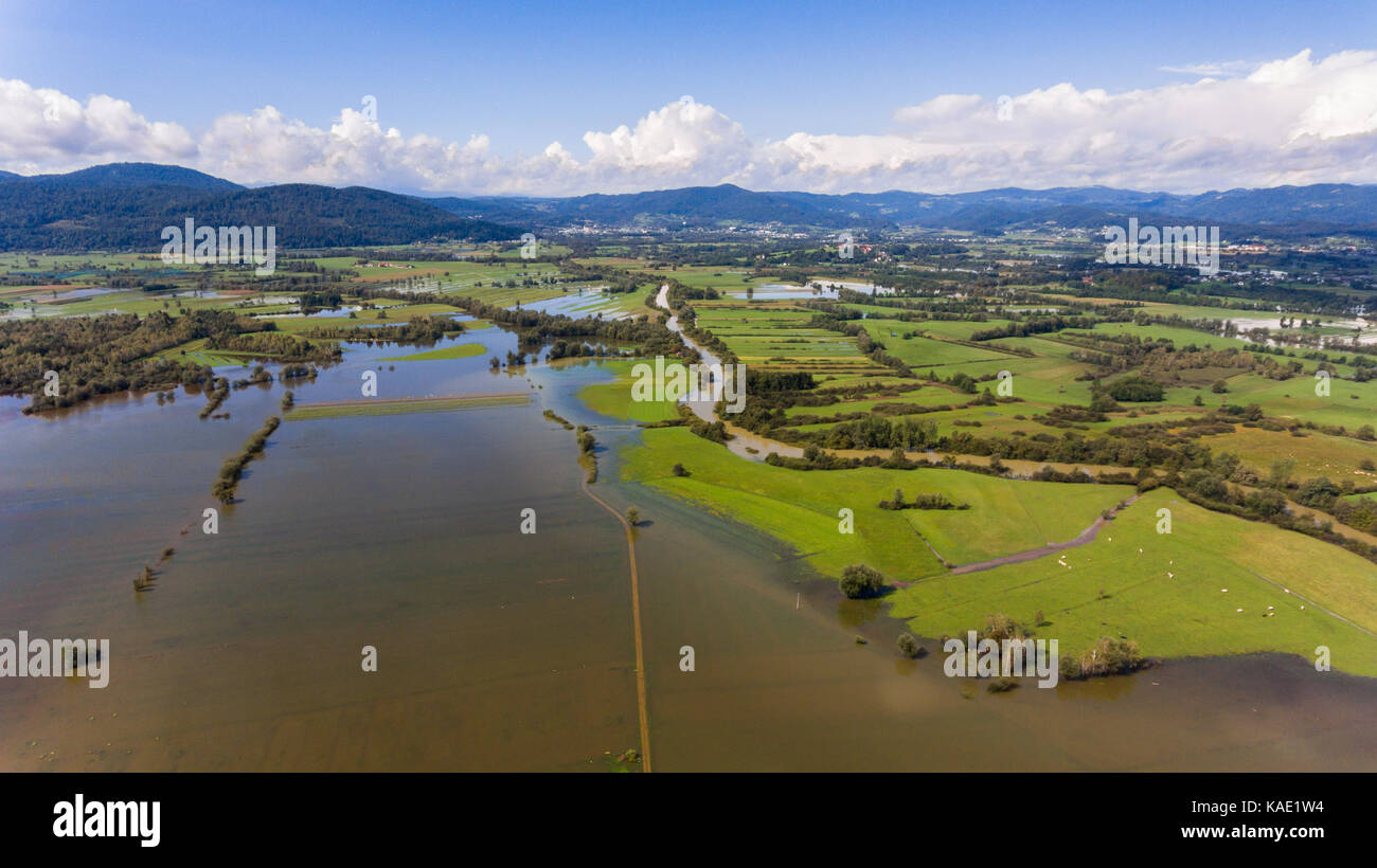 Aerial view of flooded fields Stock Photo - Alamy