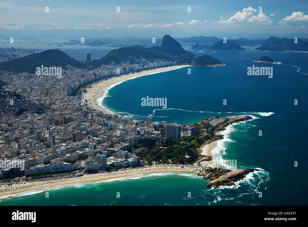 People on Ipanema Beach, and Copacabana Beach (top), Rio de Janeiro ...