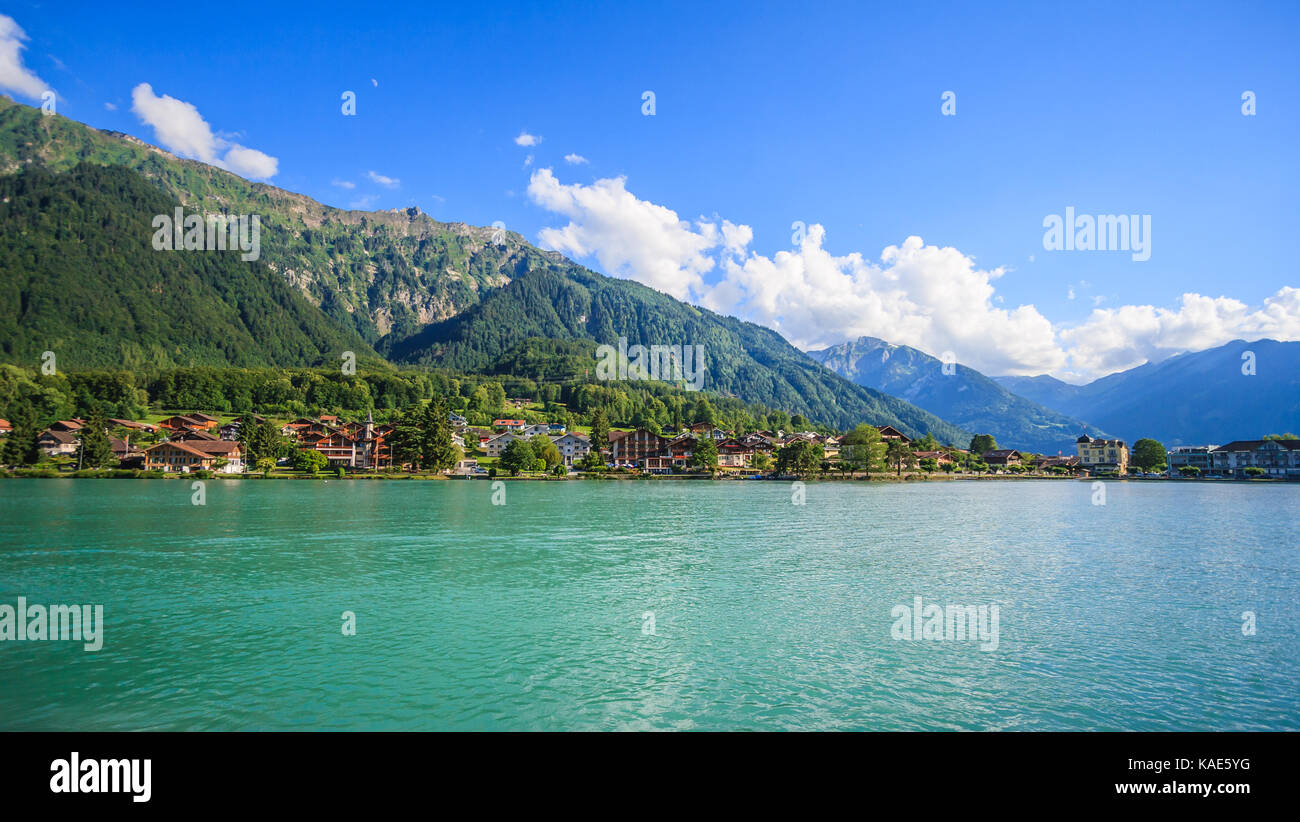 Lake Brienz (Brienzersee) Embankment Scenery view from cruise boat ...