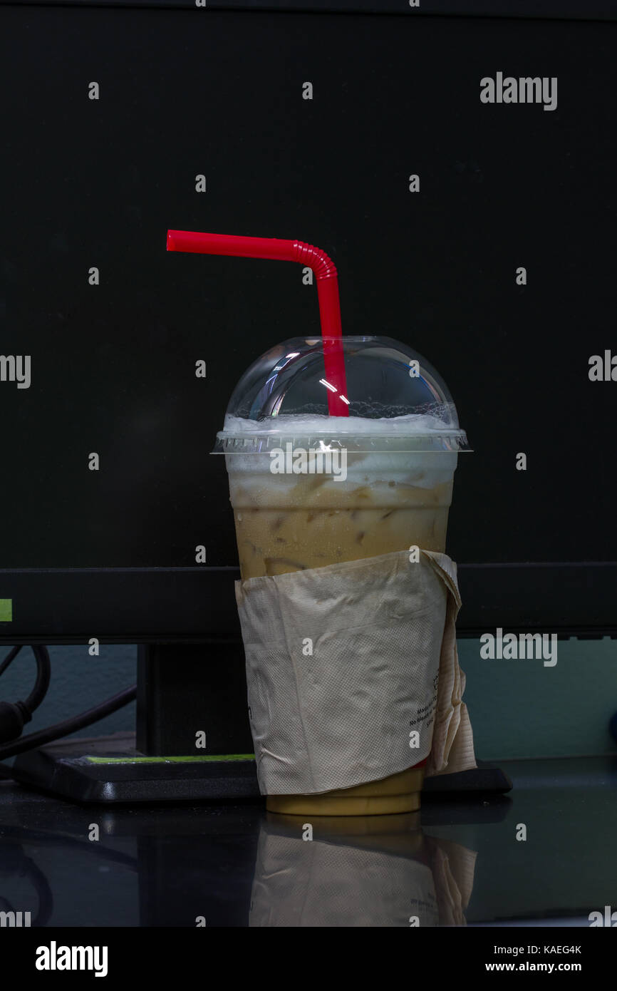 Close up iced coffee on black background Stock Photo - Alamy