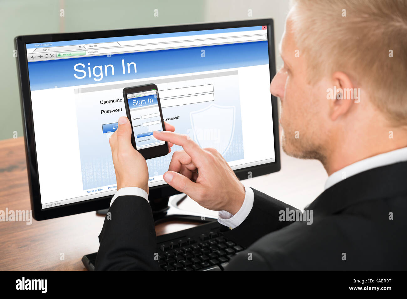 Close-up Of A Businessman Signing In Email Account Using Smartphone ...