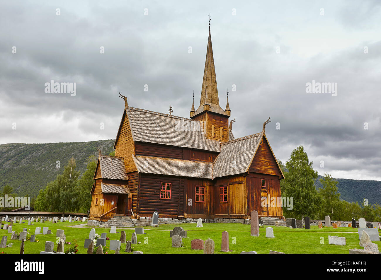 Lom medieval stave church. Viking symbol. Norwegian heritage ...