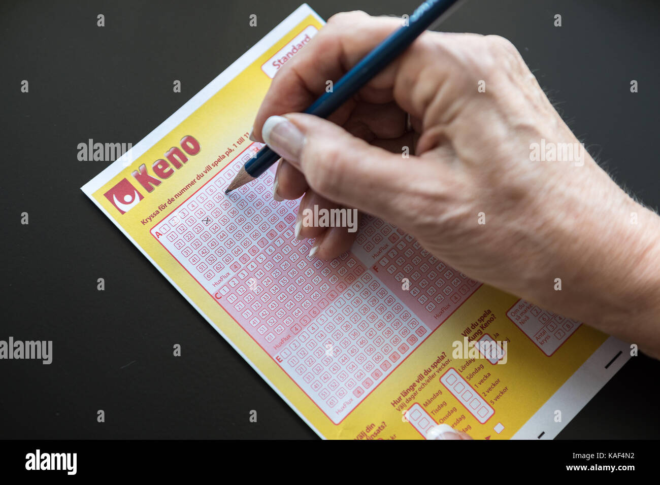 The Swedish National Lottery, Keno. Filling in the ticket Stock Photo ...