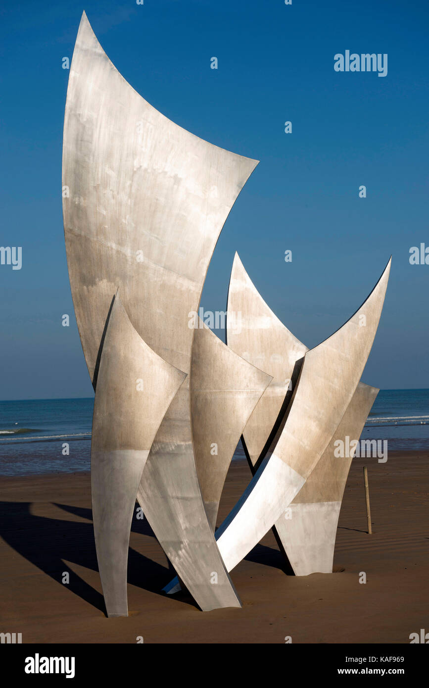 Sculpture "The Braves" erected on Omaha Beach to honor the American ...